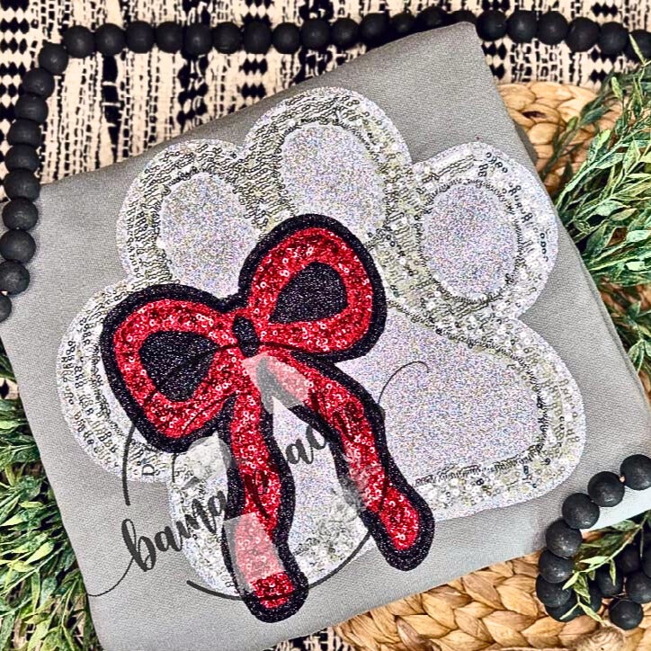 Full Sequin Paw Print with bow | Bama Peaches Designs & Embroidery
